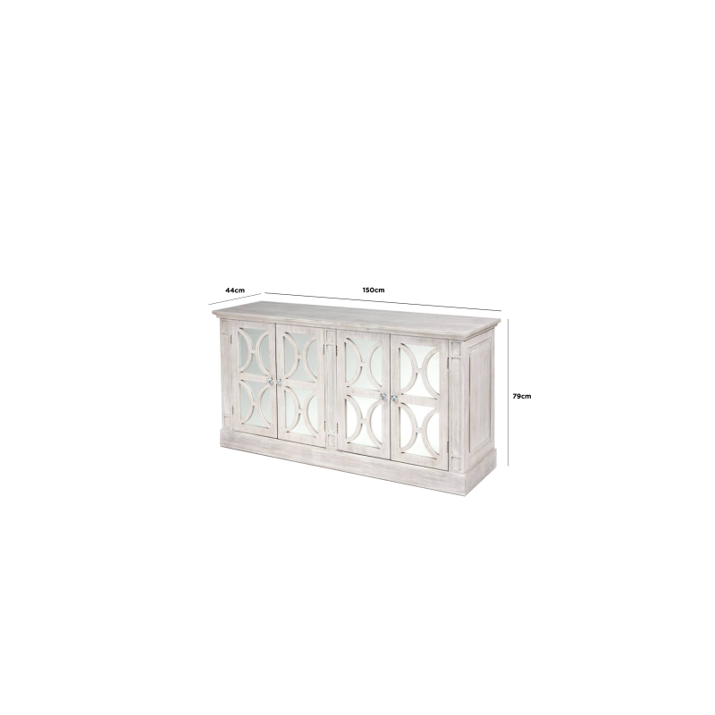 81” Swellow Distressed Sideboard With Glass Doors