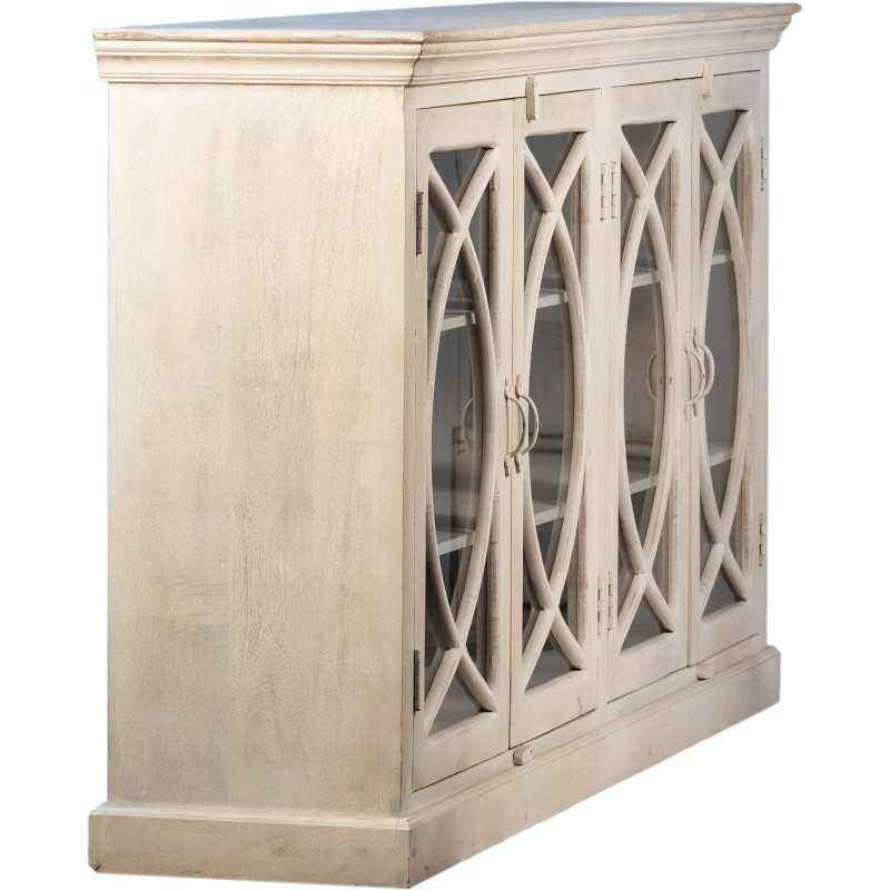 81” Swellow Distressed Sideboard With Glass Doors