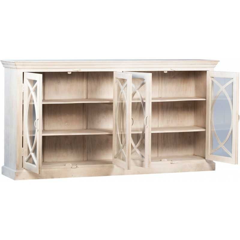 81” Swellow Distressed Sideboard With Glass Doors