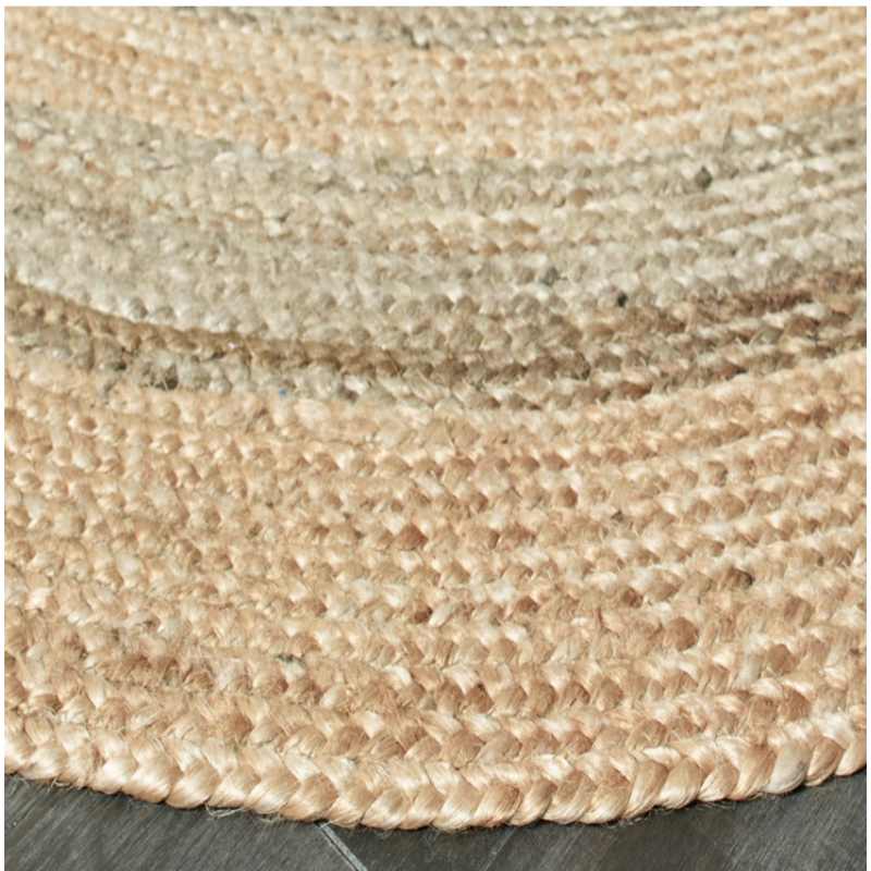 Natural and Grey Round Jute Rug Product Dimensions 4' Round