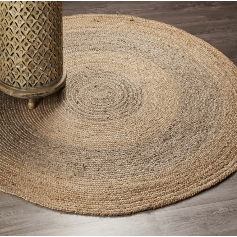 Natural and Grey Round Jute Rug Product Dimensions 4' Round