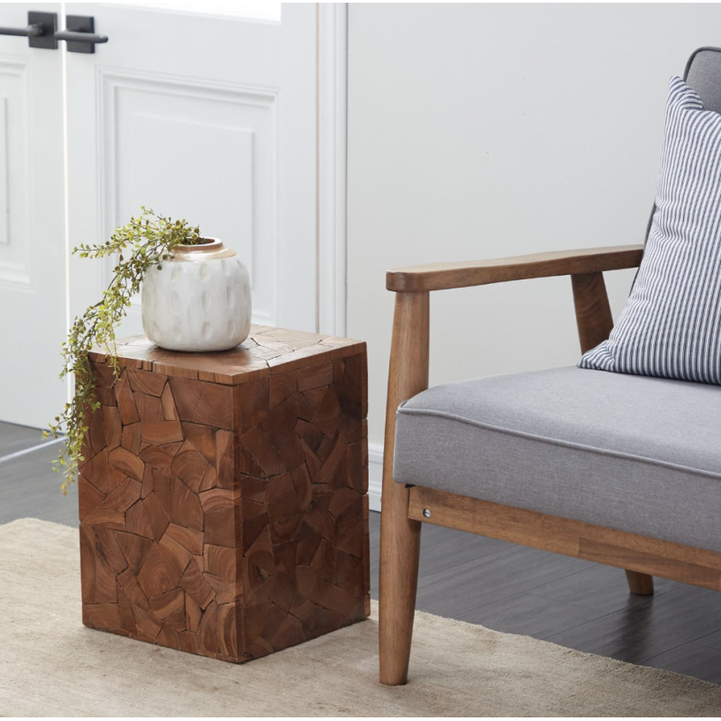Wooden Block Side End Table