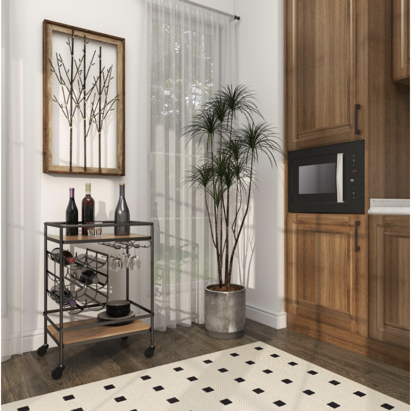 Wooden Rolling Bar Cart